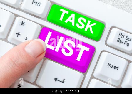 Text sign showing Task List. Conceptual photo Planification reminder ...
