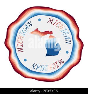 Michigan Badge. Round logo of us state with triangular mesh map and ...