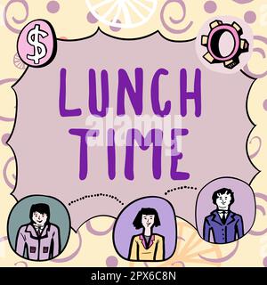 Hand writing sign Lunch Time. Business concept Meal in the middle of ...