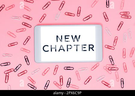 Handwriting text New Chapter, Business overview advance by moving from ...