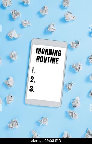Text sign showing Morning Routine. Concept meaning initiation of ...