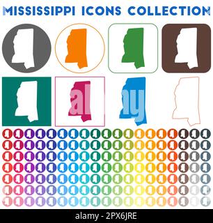 Mississippi state map, USA. Set of Mississippi maps with outline border ...