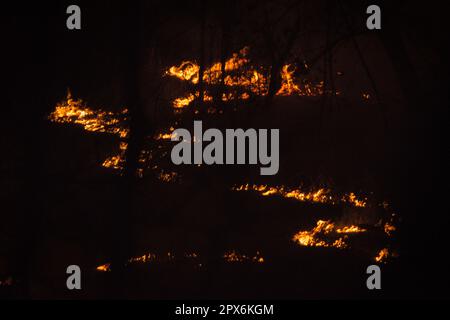Flames of a Nighttime Oklahoma Wildfire Stock Photo - Alamy