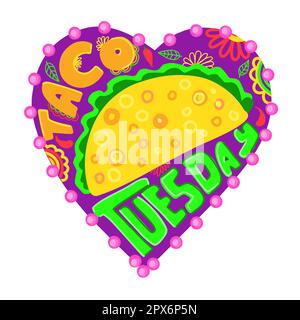 Taco Tuesday in the style of the 90s. Taco party. Mexican cuisine print ...