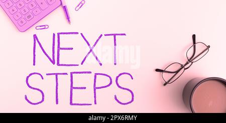 Sign displaying Next Steps. Business showcase numper of process going ...