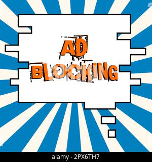 Text caption presenting Ad Blocking. Business showcase program that ...