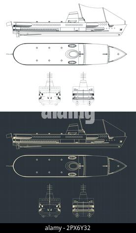 Stylized vector illustration of blueprints of shipping container Stock ...