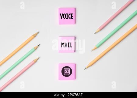 Text caption presenting Voice Mail. Word Written on Electronic system ...