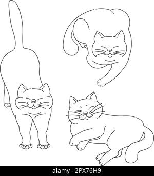 Hand drawn cat posing contour isolated on white background. Hand drawn ...