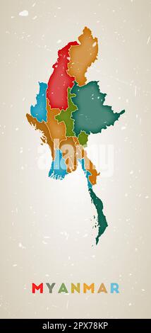 Myanmar vintage map. Grunge map of the country with distressed texture ...