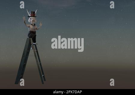 Rabbit On Step Ladder . concept HAPPY NEW YEAR , EASTER DAY Stock Photo ...