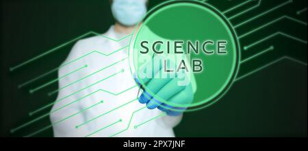 Sign displaying Science Lab, Word Written on special facility where ...