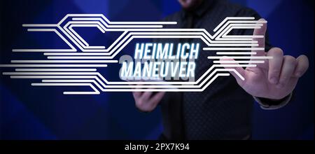 Handwriting text Heimlich Maneuver. Word Written on application of ...