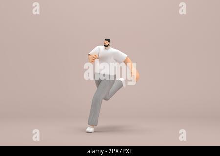 The man with beard wearinggray corduroy pants and white collar t-shirt ...