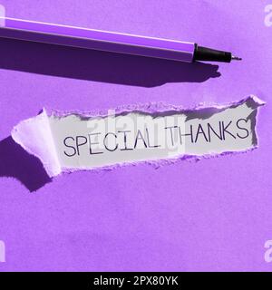 Writing displaying text Special Thanks. Business idea expression of ...