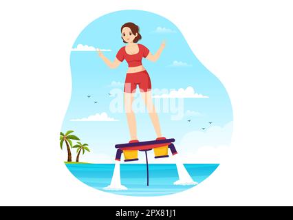 Flyboard Illustration with People Riding Jet Pack in Summer Beach ...