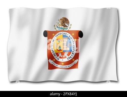 Oaxaca state flag, Mexico waving banner collection. 3D illustration ...