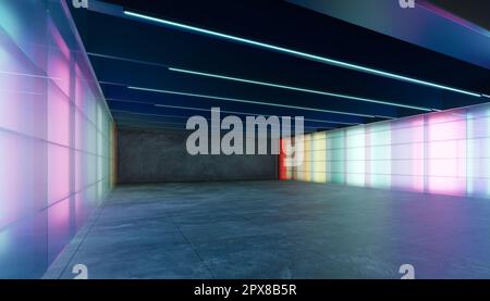 Beautiful translucent colorful glass wall interior design space. 3D ...