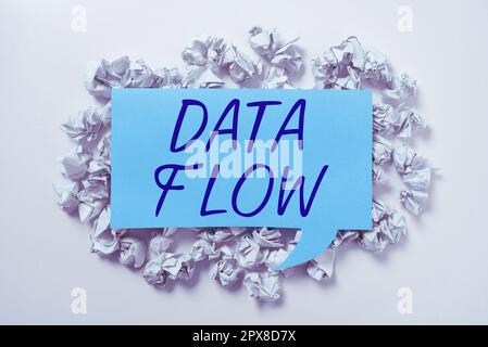 Sign displaying Data Flow, Conceptual photo the movement of data through a system comprised of ...