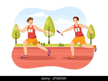 Relay Race Illustration by Passing the Baton to Teammates Until ...