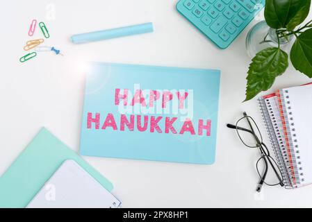 Conceptual display Happy Hanukkah. Word for Jewish festival celebrated ...