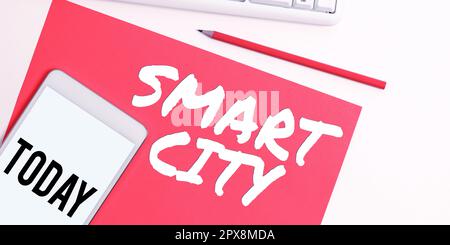 Sign displaying Smart City. Conceptual photo urban area that uses ...