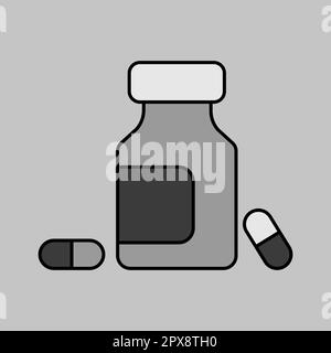Medicine bottle and pills vector grayscale icon. Medicament. Medicine ...