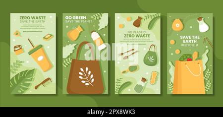 Zero Waste Social Media Storied Flat Environment Cartoon Hand Drawn ...