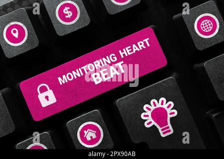 Hand writing sign Monitoring Heart Beat. Business showcase Measure or ...