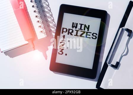 Sign displaying Win Prizes, Business showcase something given for ...