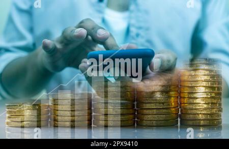 Duoble Exposure, Money and financial concept, Online Banking Savings ...