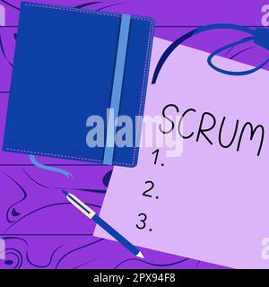 Handwriting text Scrum. Word Written on handwriting as distinct from print written characters of ...