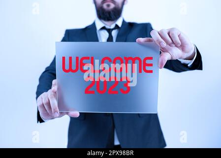 Sign displaying Welcome 2023. Business idea New Year Celebration ...