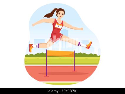 Athlete Run Hurdle Long Jump Sportsman Game Illustration in Obstacle ...