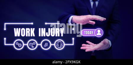 Sign displaying Work Injury, Word for Accident in job Danger Unsecure ...