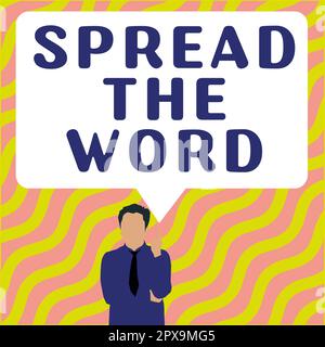 Hand writing sign Spread The Word. Concept meaning share the ...