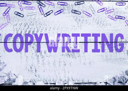 Text sign showing Copywriting, Concept meaning writing the text of ...