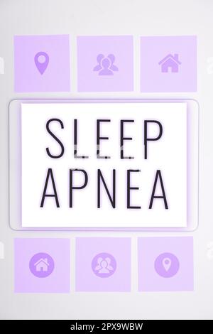 Hand writing sign Sleep Apnea. Conceptual photo The temporary stoppage ...