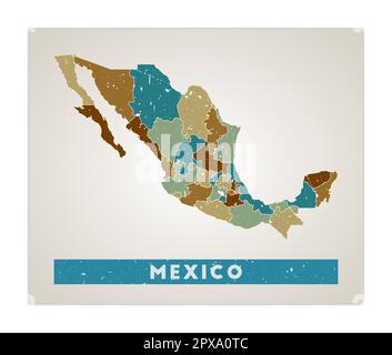 Mexico map design. Map of the country with regions in emerald-amethyst ...