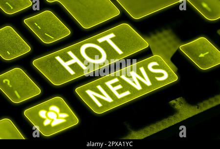 Hand writing sign Hot News. Business approach subject that experiences ...