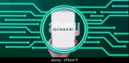 Hand writing sign Benchmarking. Business approach Evaluate something by ...
