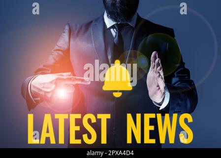 Hand writing sign Latest News. Business concept information that is ...