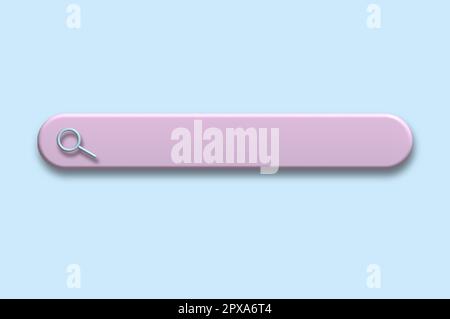 Pink search bar on a blue background, data entry column. 3D ...
