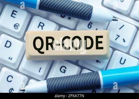 Conceptual display Qr Code, Word Written on the trademark for a type of ...