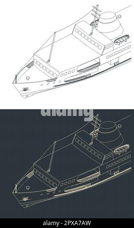 Stylized vector illustration of blueprints of passenger ferry Stock ...