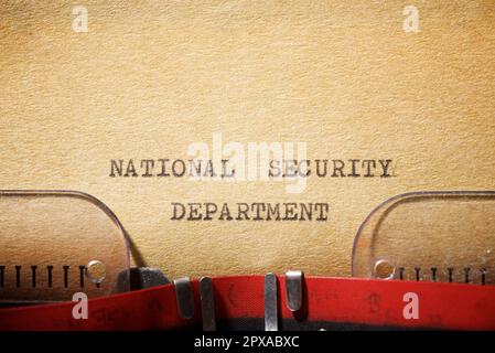 National Security Department text written with a typewriter Stock Photo ...