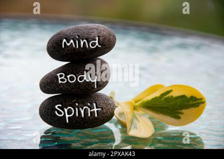 Mind, Body and Soul words engraved on zen stones with space for text ...