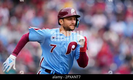 Philadelphia Phillies' Trea Turner plays during the eighth inning of a ...