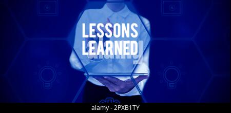 Sign displaying Lessons Learned, Concept meaning Promote share and use ...