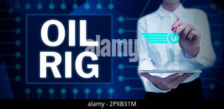 Sign displaying Oil Rig. Business overview large structure with ...